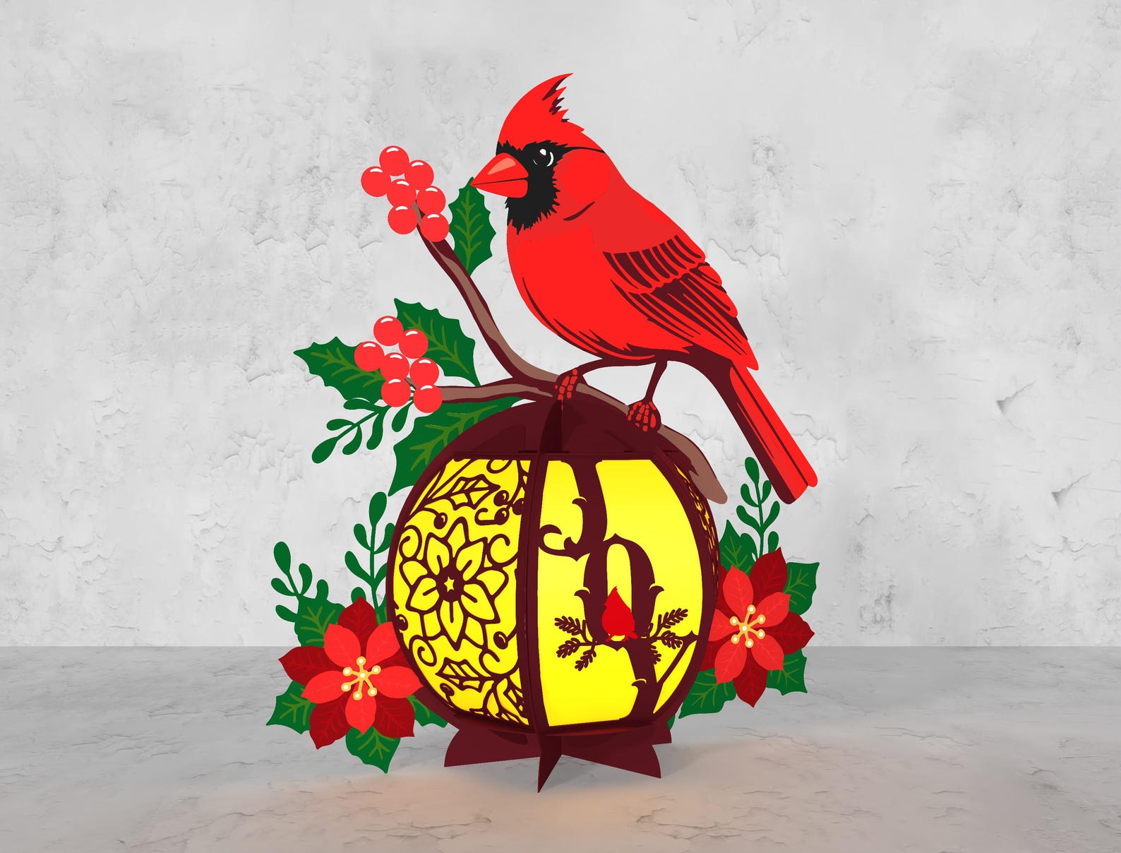 Christmas Cardinal Bird Lantern Cut File Svg, Cardinal Bird Paper Cut ...