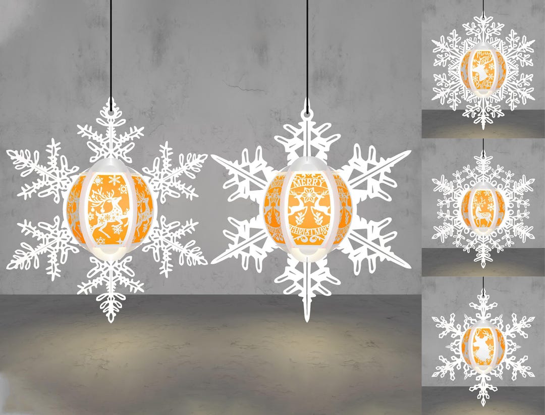 Snowflake Christmas Lantern Svg, Christmas Scene Lantern Paper Cut Svg ...