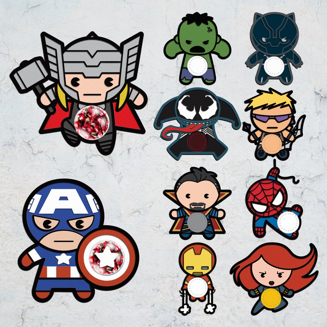 Superhero Candy Dome Bundle Svg, Chibi Superhero Candy Holder Svg ...