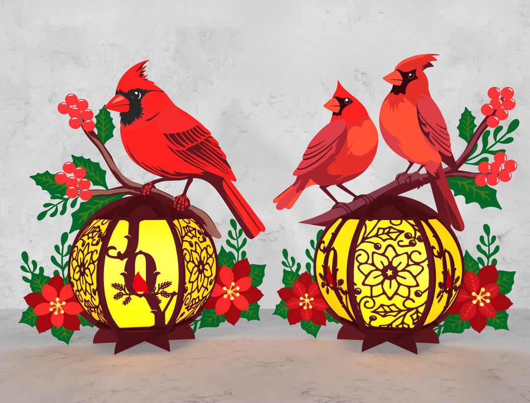 Christmas Cardinal Bird Lantern Cut File Svg, Cardinal Bird Paper Cut ...