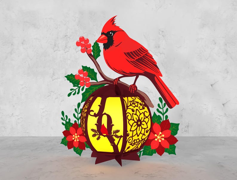 Christmas Cardinal Bird Lantern Cut File Svg, Cardinal Bird Paper Cut ...