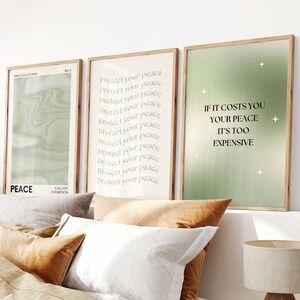 Green Poster Set of 3, Sage Green Wall Art, Aesthetic Posters, Retro ...