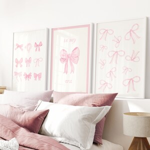 Pink Poster Set of 3, Bow Art Print, Coquette Room Decor Aesthetic ...