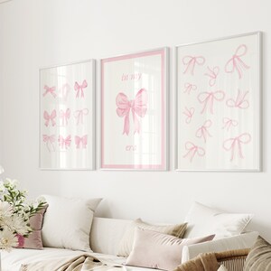 Pink Poster Set of 3, Bow Art Print, Coquette Room Decor Aesthetic ...