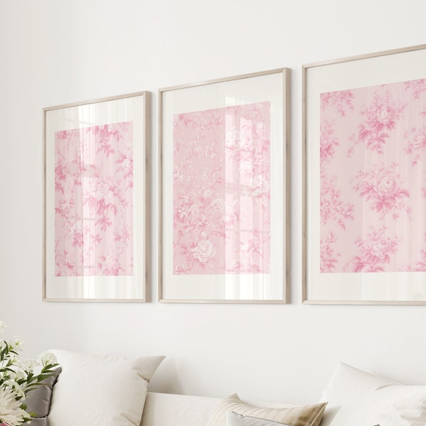 Retro Wall Art Print Set of 3, Pink Preppy Poster Set, Printable Trendy ...
