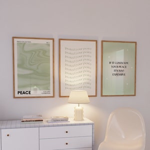 Green Poster Set of 3, Sage Green Wall Art, Aesthetic Posters, Retro ...
