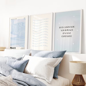 Blue Poster Set of 3, Digital Prints Set of 3, Light Blue Retro ...