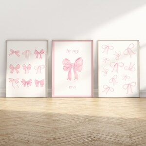 Pink Poster Set of 3, Bow Art Print, Coquette Room Decor Aesthetic ...