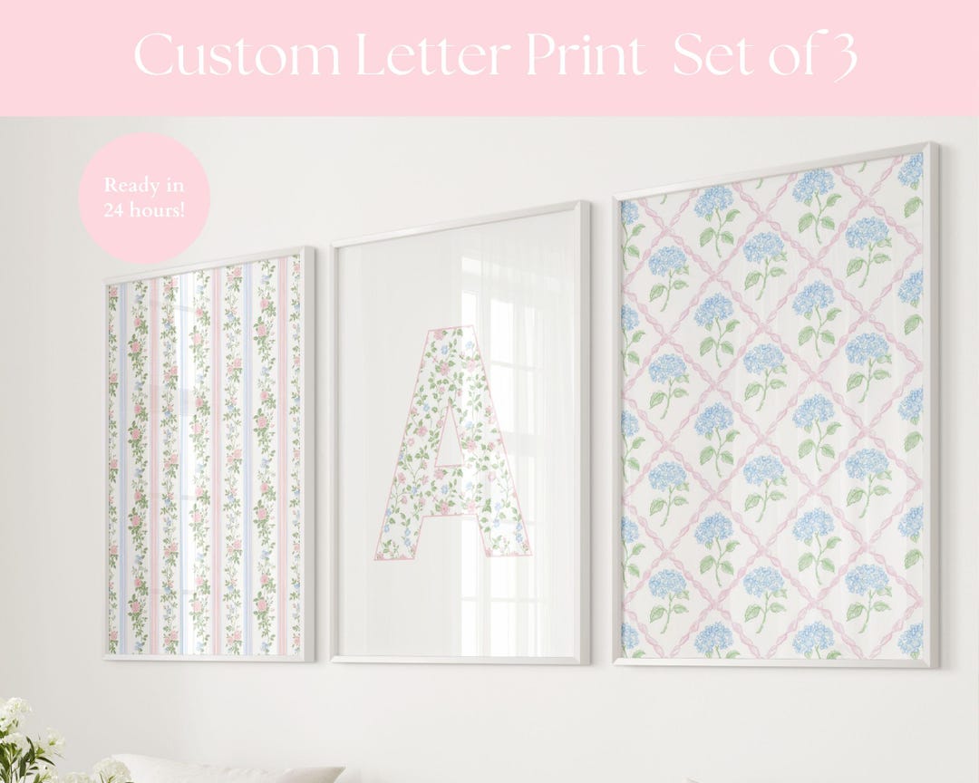 Custom Letter Print Set of 3 Love Shack Fancy Wall Art Dorm Monogram ...