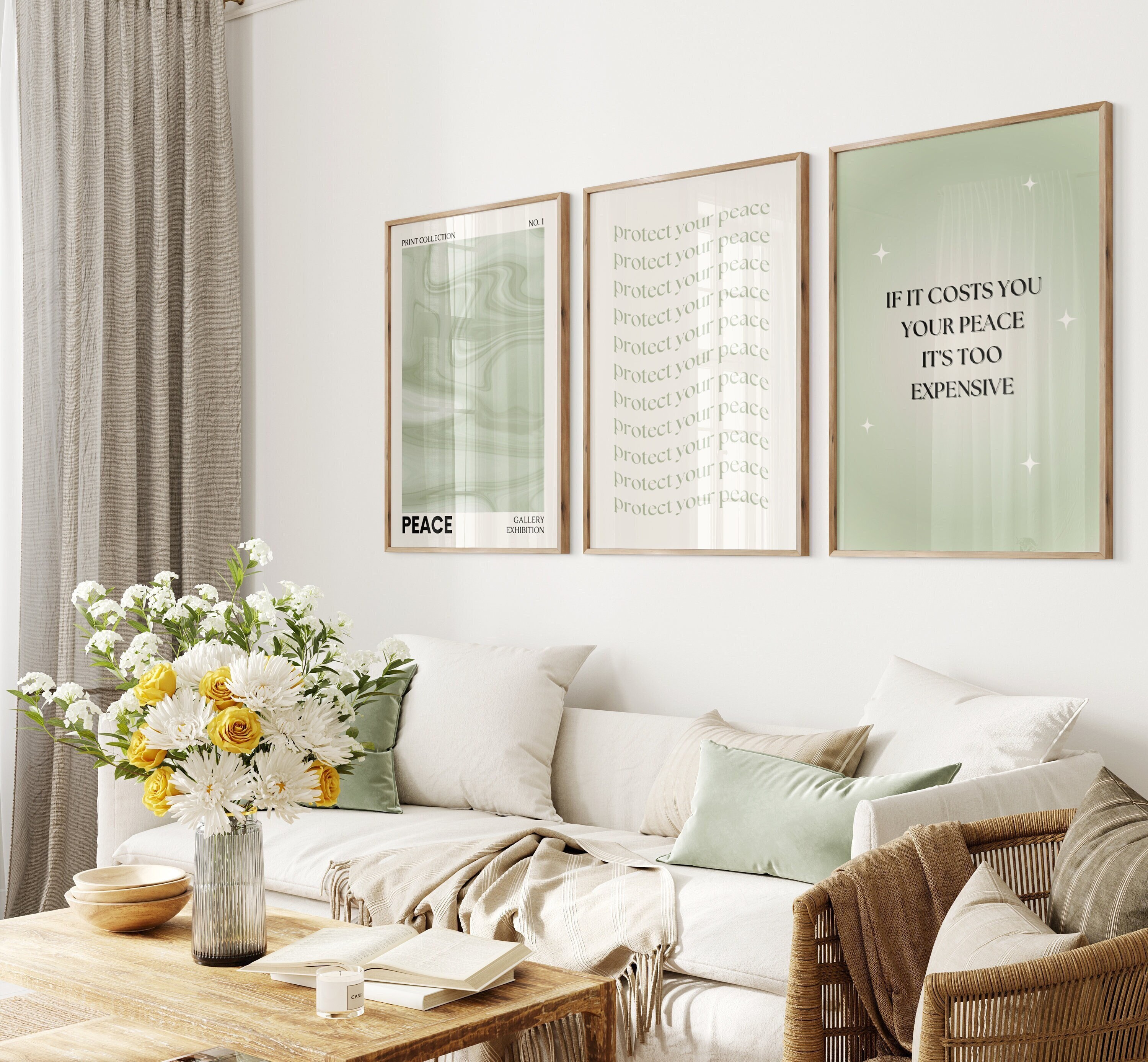 Green Poster Set of 3, Sage Green Wall Art, Aesthetic Posters, Retro ...
