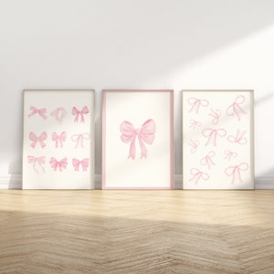 Pink Wall Art Set of 3 Bow Art Print Coquette Room Decor Aesthetic ...
