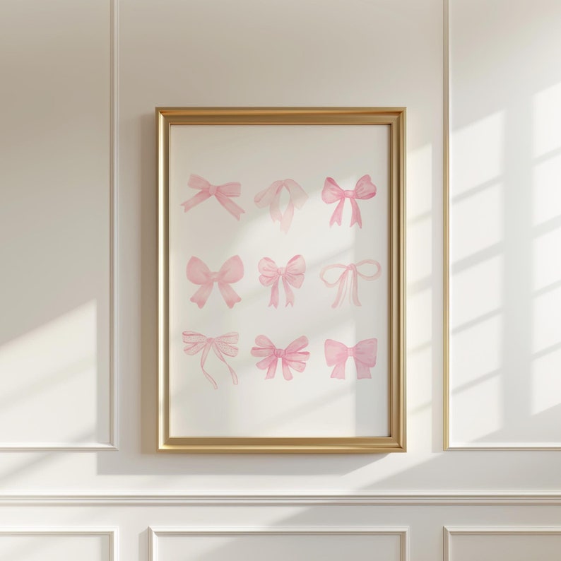 Pink Nursery Decor Bow Print Girly Coquette Wall Art Blush Pink Room ...