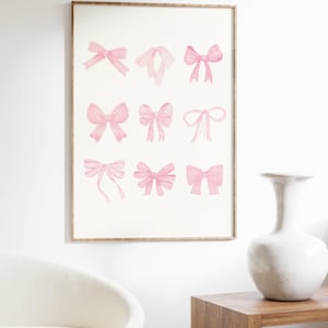 Pink Nursery Decor Bow Print Girly Coquette Wall Art Blush Pink Room ...