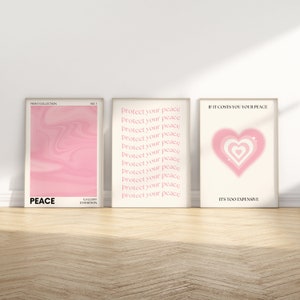 Pink Poster Set of 3, Light Pink Wall Art, Digital Prints, Cute Heart ...