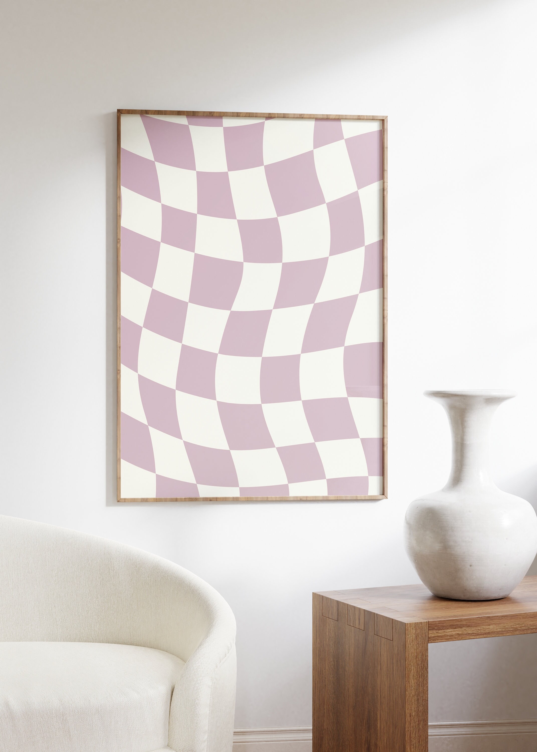Purple Wall Art, Groovy Checkered Art Print Purple, Lavender Retro Wavy ...