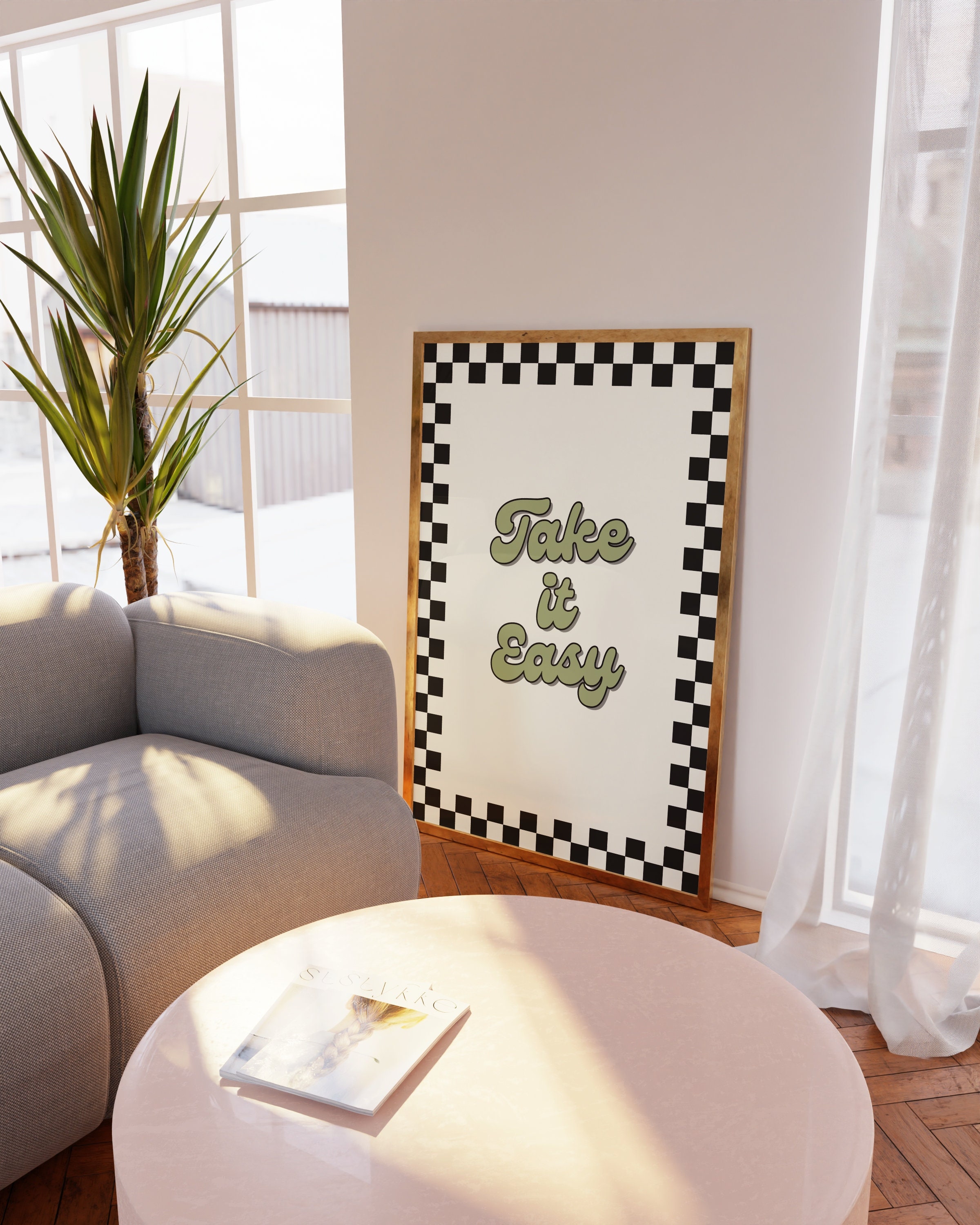 Take It Easy, Checkered Retro Quote Print, Checker Print Wall Art ...