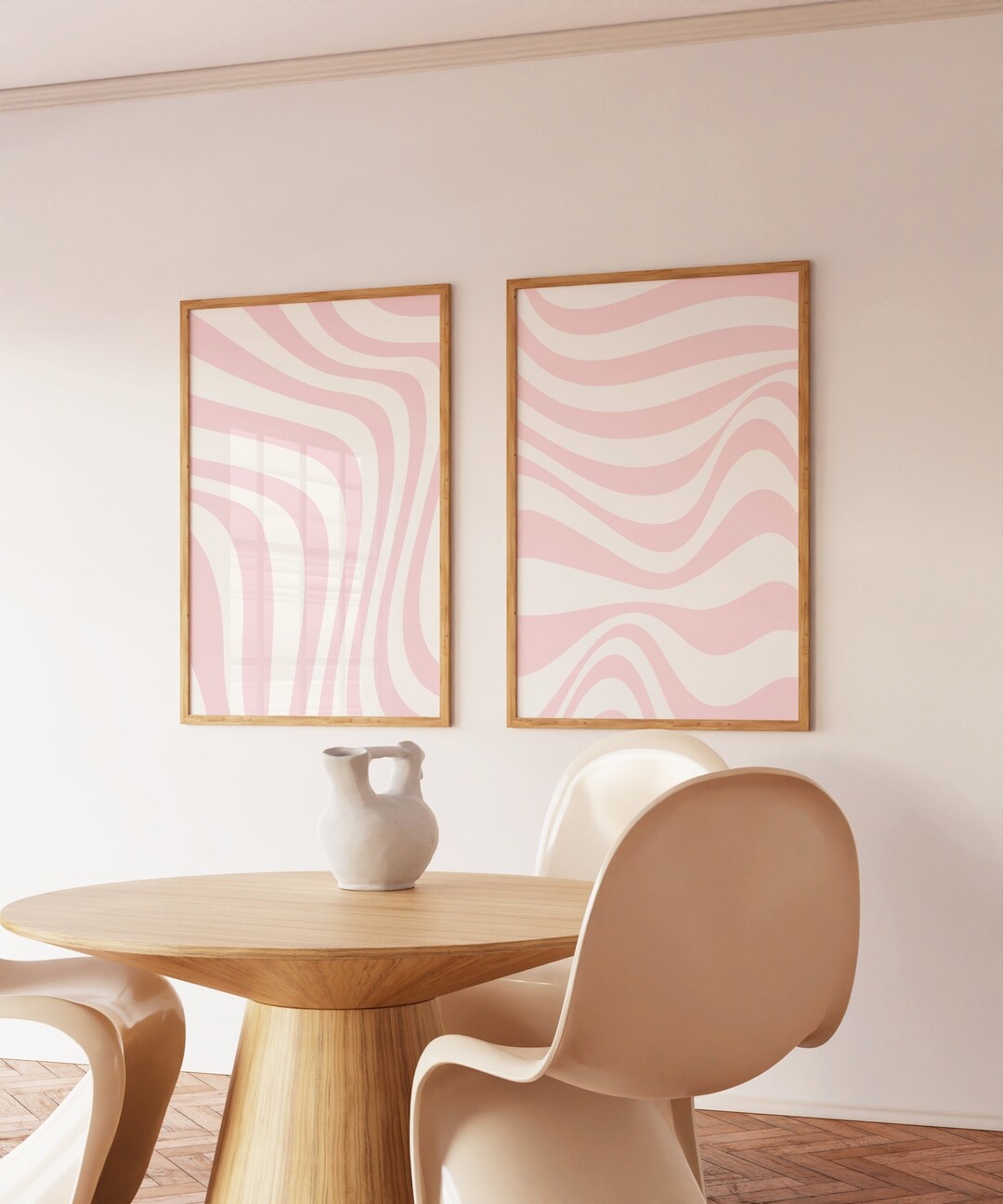 Pink Wall Art Set of 2 Prints, Retro Wavy Art Pink, Aesthetic Room ...