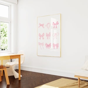 Pink Nursery Decor Bow Print Girly Coquette Wall Art Blush Pink Room ...