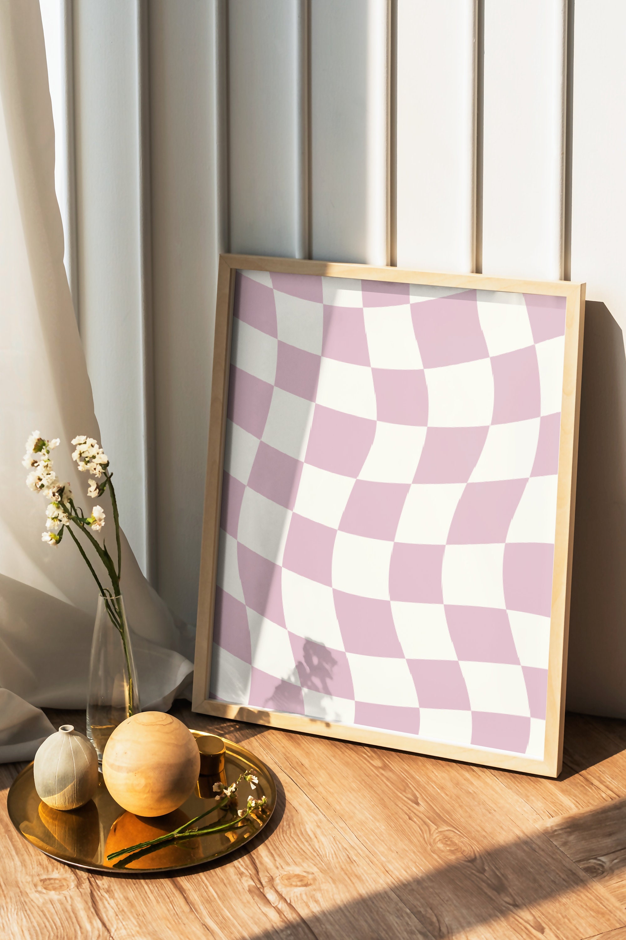 Purple Wall Art, Groovy Checkered Art Print Purple, Lavender Retro Wavy ...