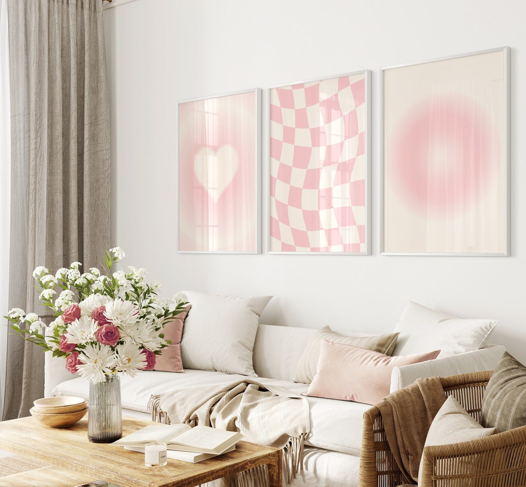 Pastel Pink Set of 3 Posters, Pink Aesthetic Prints Set of 3, Pink ...