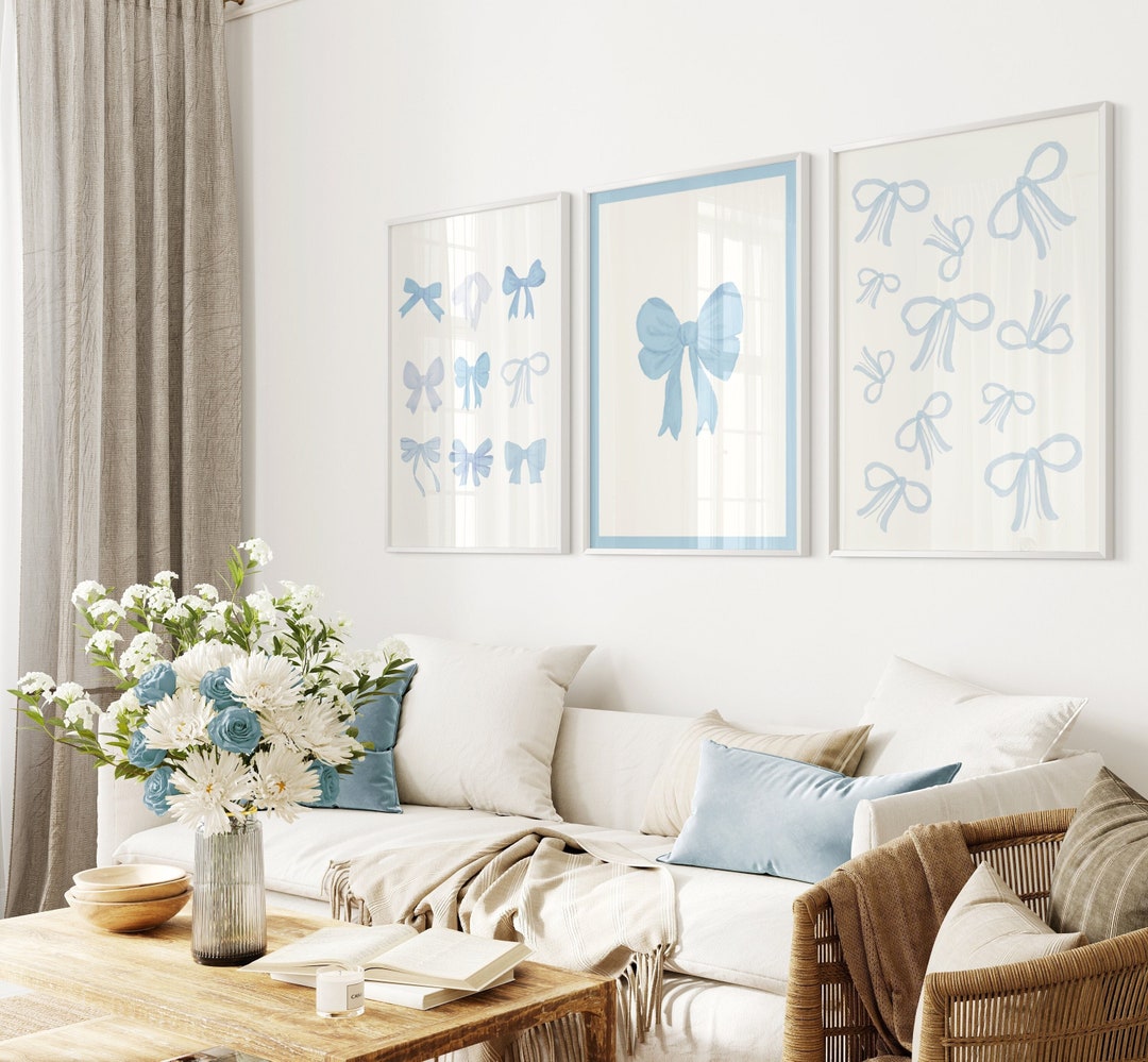 Blue Poster Set of 3 Bow Print Blue Coquette Room Decor Aesthetic Dorm ...