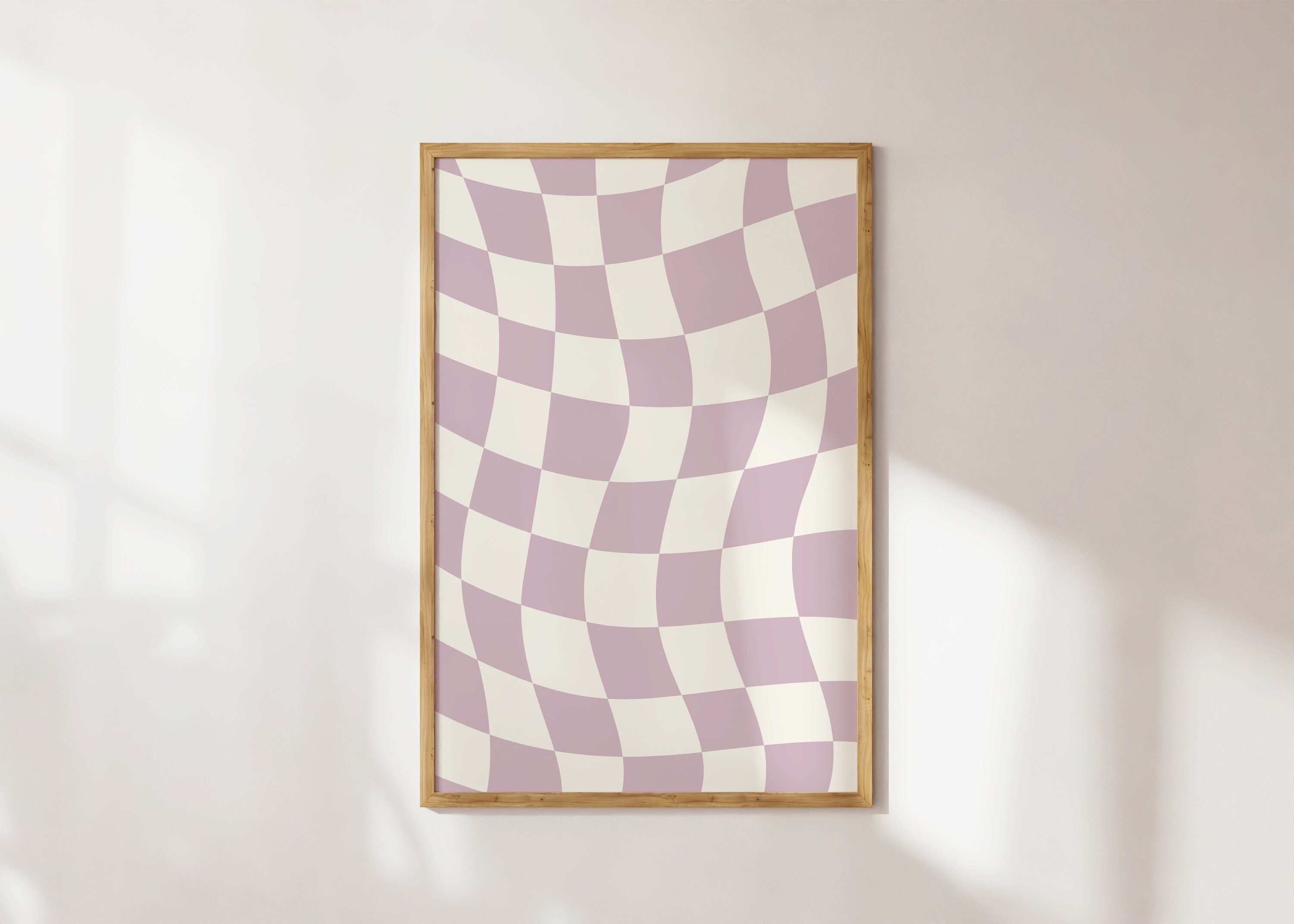 Purple Wall Art, Groovy Checkered Art Print Purple, Lavender Retro Wavy ...