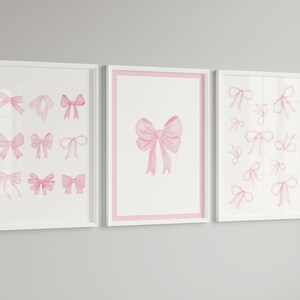 Pink Wall Art Set of 3 Bow Art Print Coquette Room Decor Aesthetic ...
