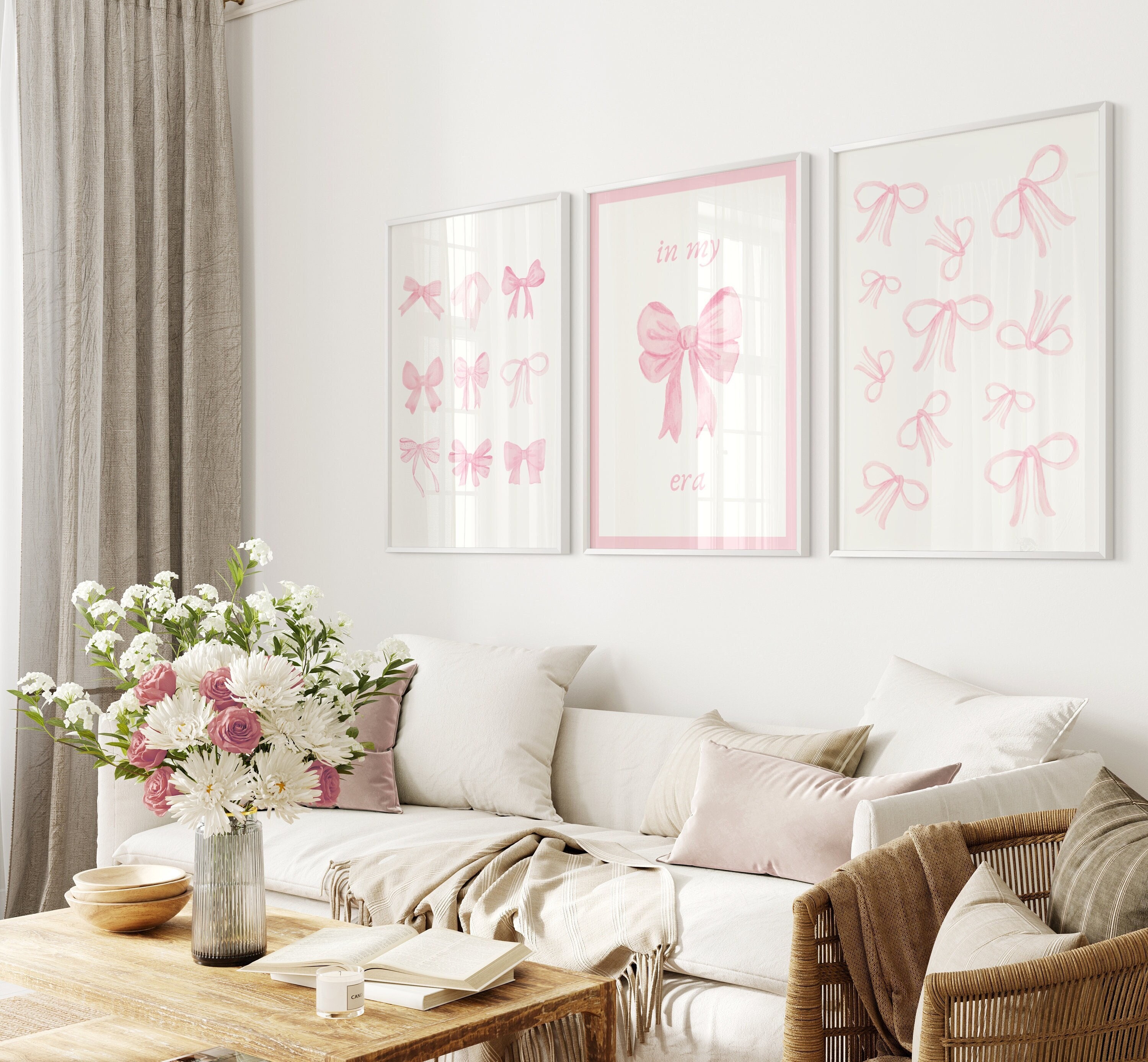 Pink Poster Set of 3, Bow Art Print, Coquette Room Decor Aesthetic ...