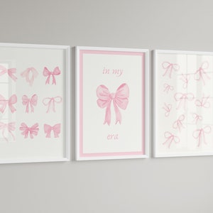 Pink Poster Set of 3, Bow Art Print, Coquette Room Decor Aesthetic ...