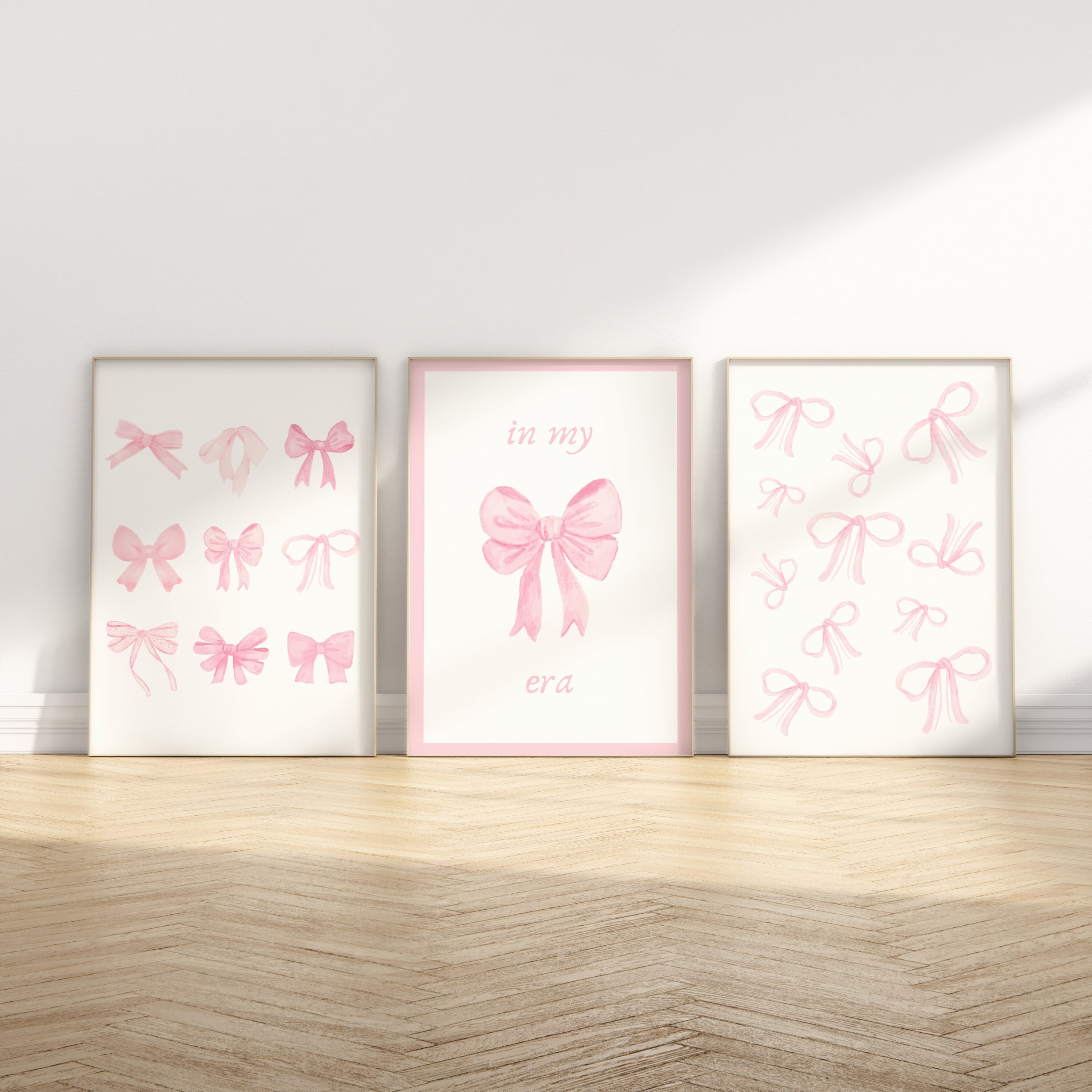 Pink Poster Set of 3, Bow Art Print, Coquette Room Decor Aesthetic ...