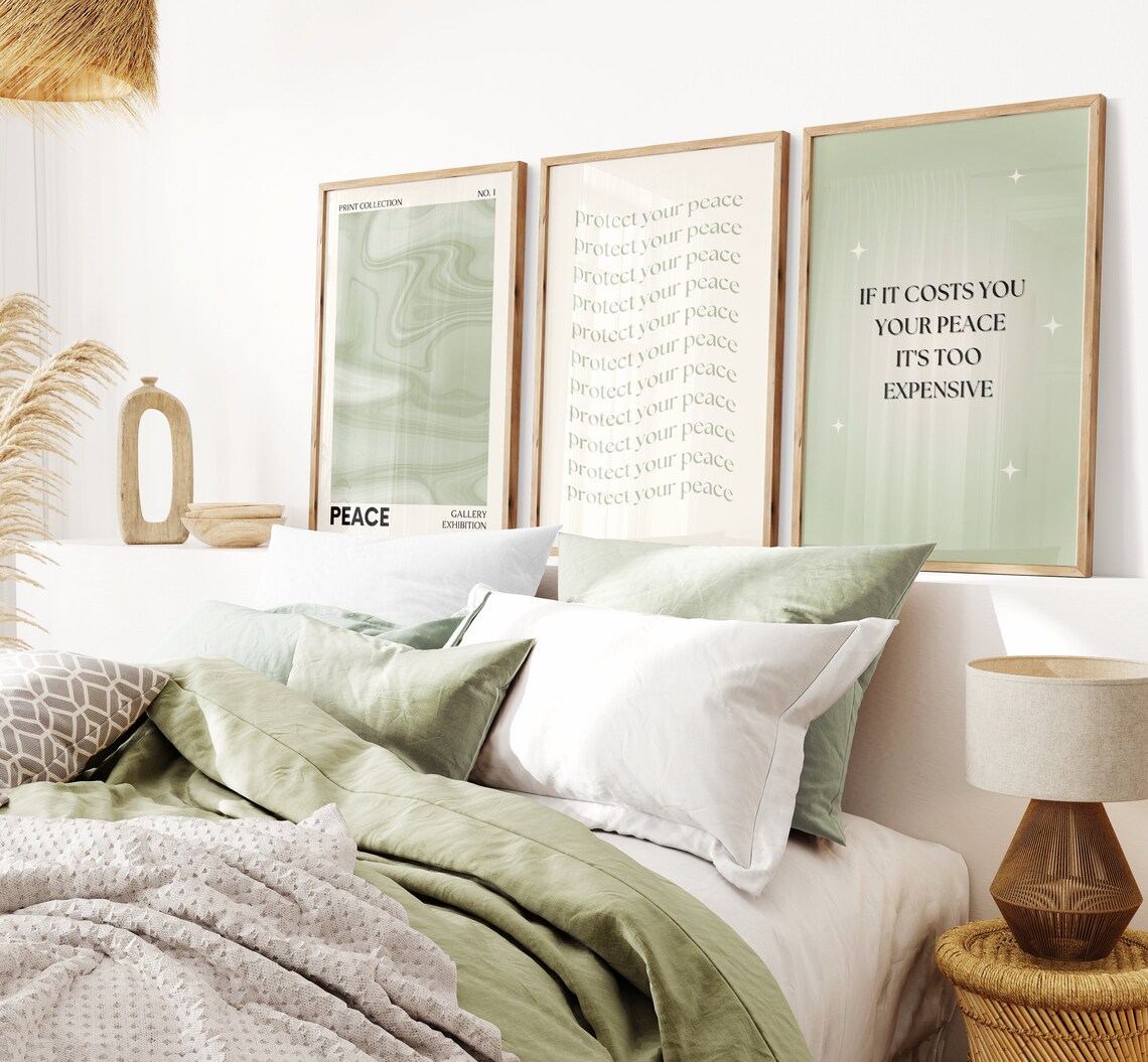 Green Poster Set of 3, Sage Green Wall Art, Aesthetic Posters, Retro ...