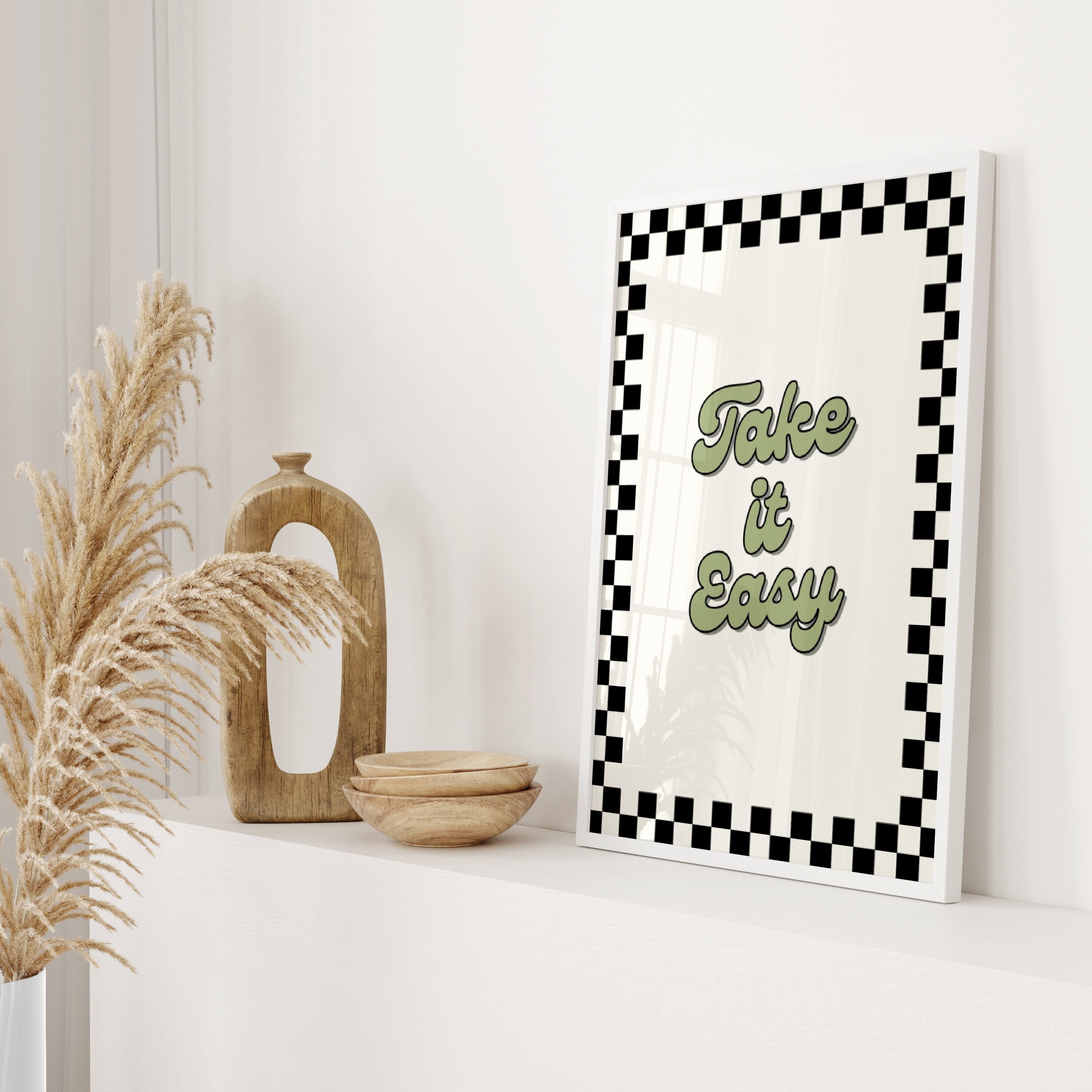 Take It Easy, Checkered Retro Quote Print, Checker Print Wall Art ...