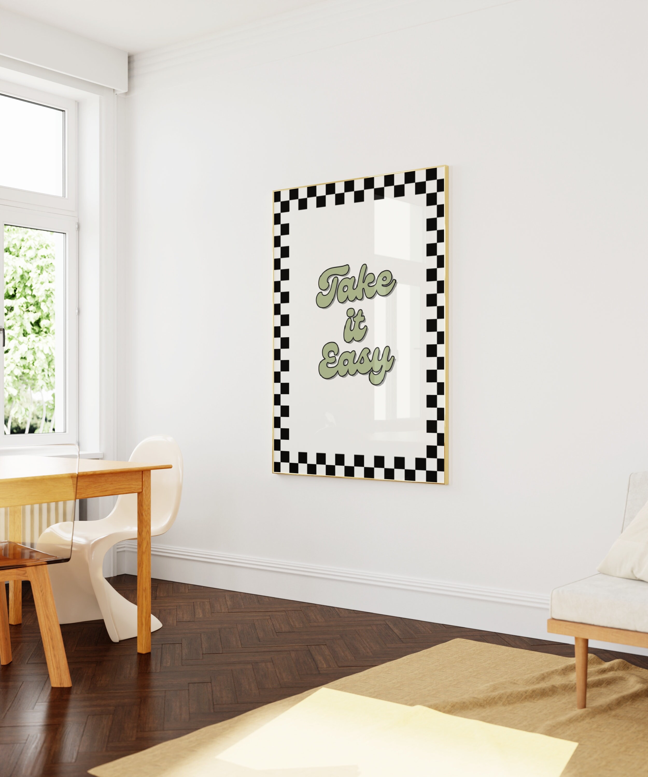 Take It Easy, Checkered Retro Quote Print, Checker Print Wall Art ...