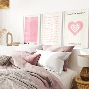 Pink Poster Set of 3, Light Pink Wall Art, Digital Prints, Cute Heart ...