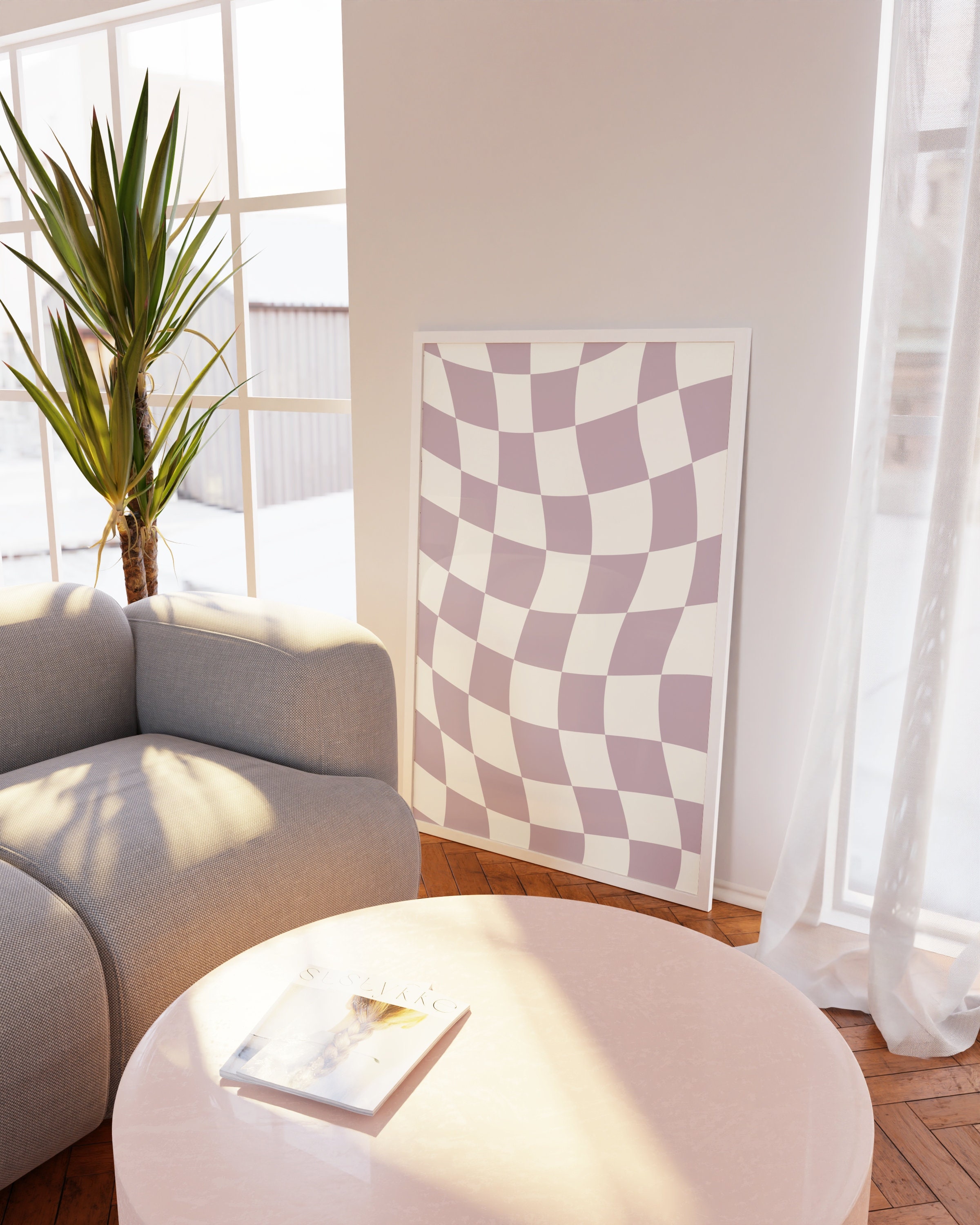 Purple Wall Art, Groovy Checkered Art Print Purple, Lavender Retro Wavy ...