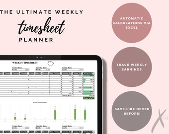 Weekly Timesheet Excel Spreadsheet - Etsy UK