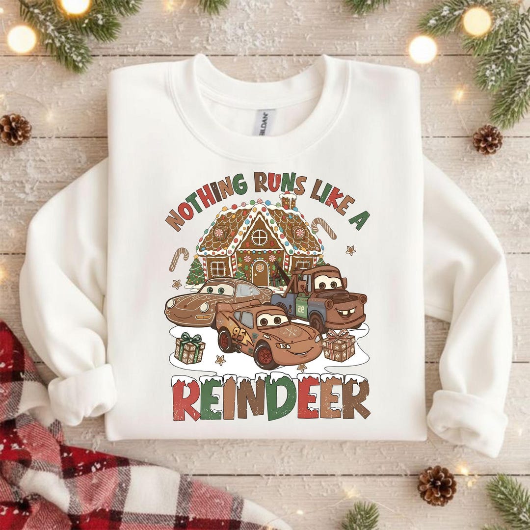 Disney Cars Reindeer Slogan Sweatshirt, Retro Pixar Lightning Mcqueen ...