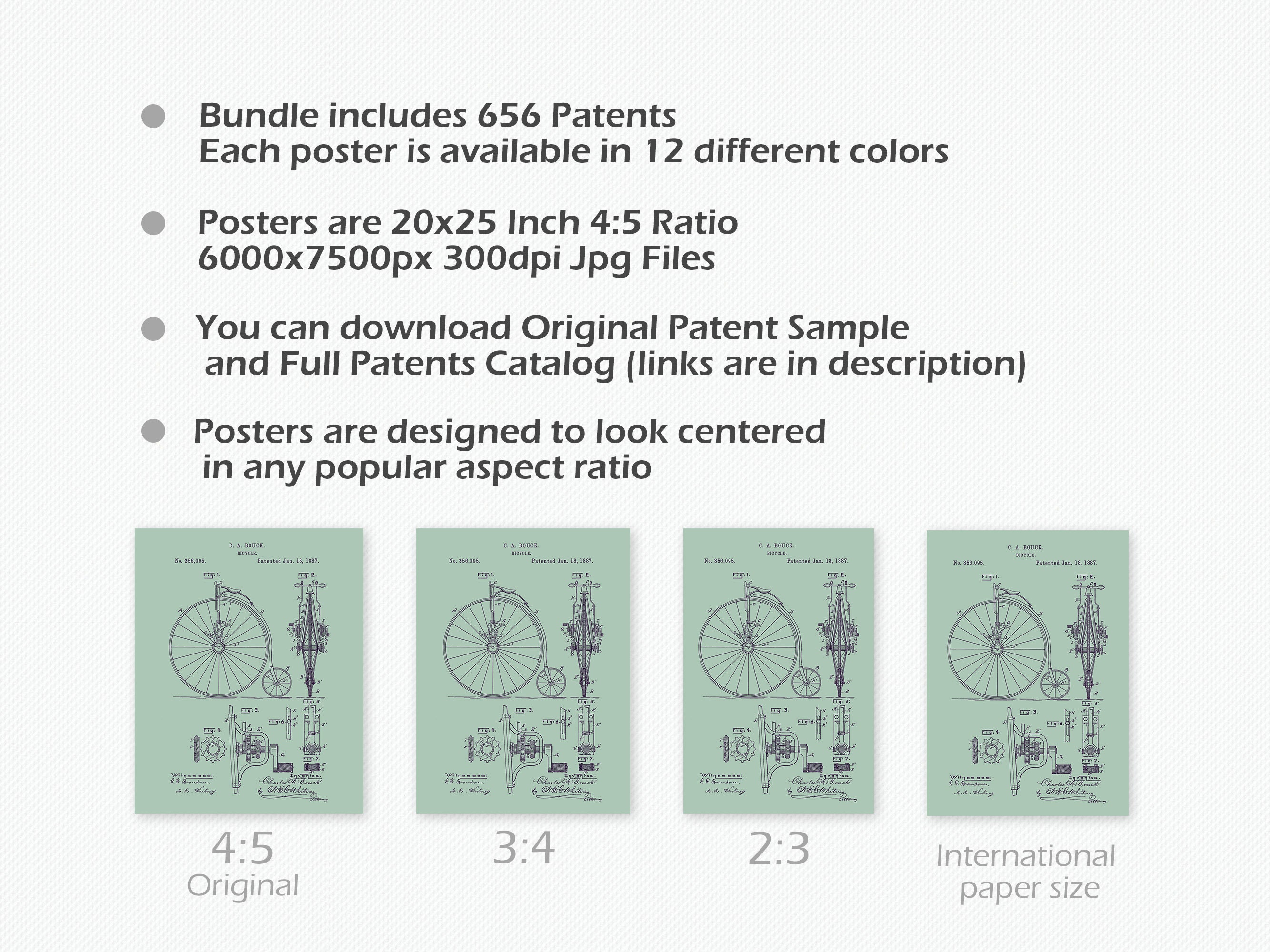 653 Patents Bundle 12 Colors, Printable Blueprint Poster Prints, Set of ...