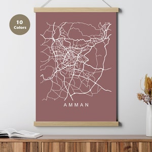 Amman City Map Poster, Jordan Map Print, Canvas Wall Art, Unique Road ...