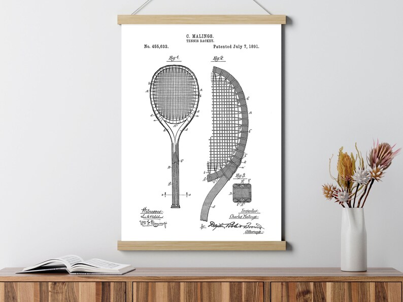 Tennis Racket Patent Poster, Sports Gift for Mens Kids, Framed Prints ...