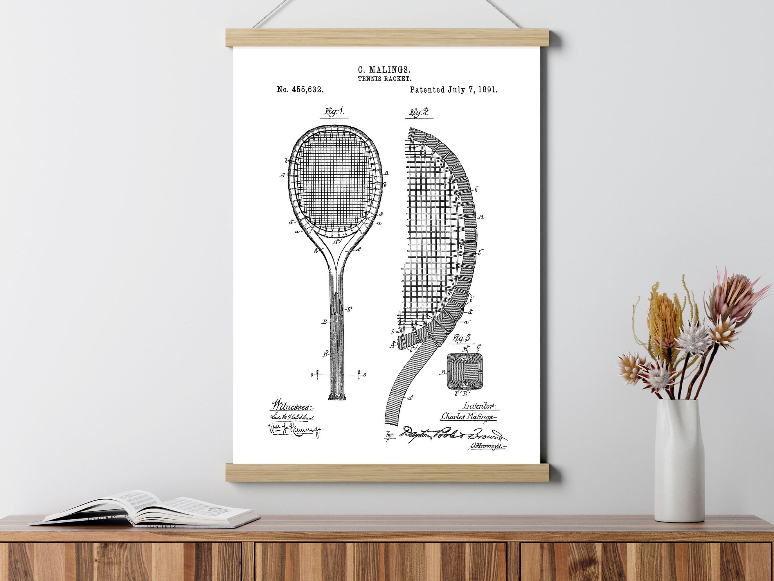 Tennis Racket Patent Poster, Sports Gift for Mens Kids, Framed Prints ...