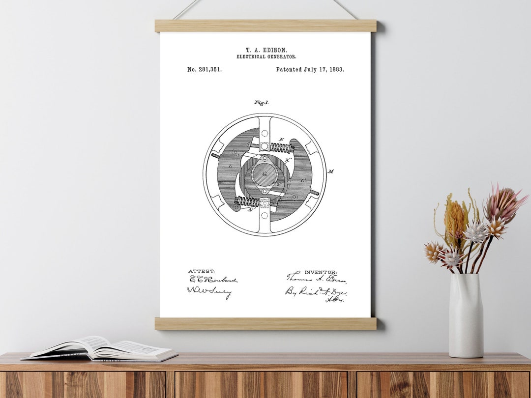 Thomas Edison Electric Generator Patent Poster, Physics Science Gift ...
