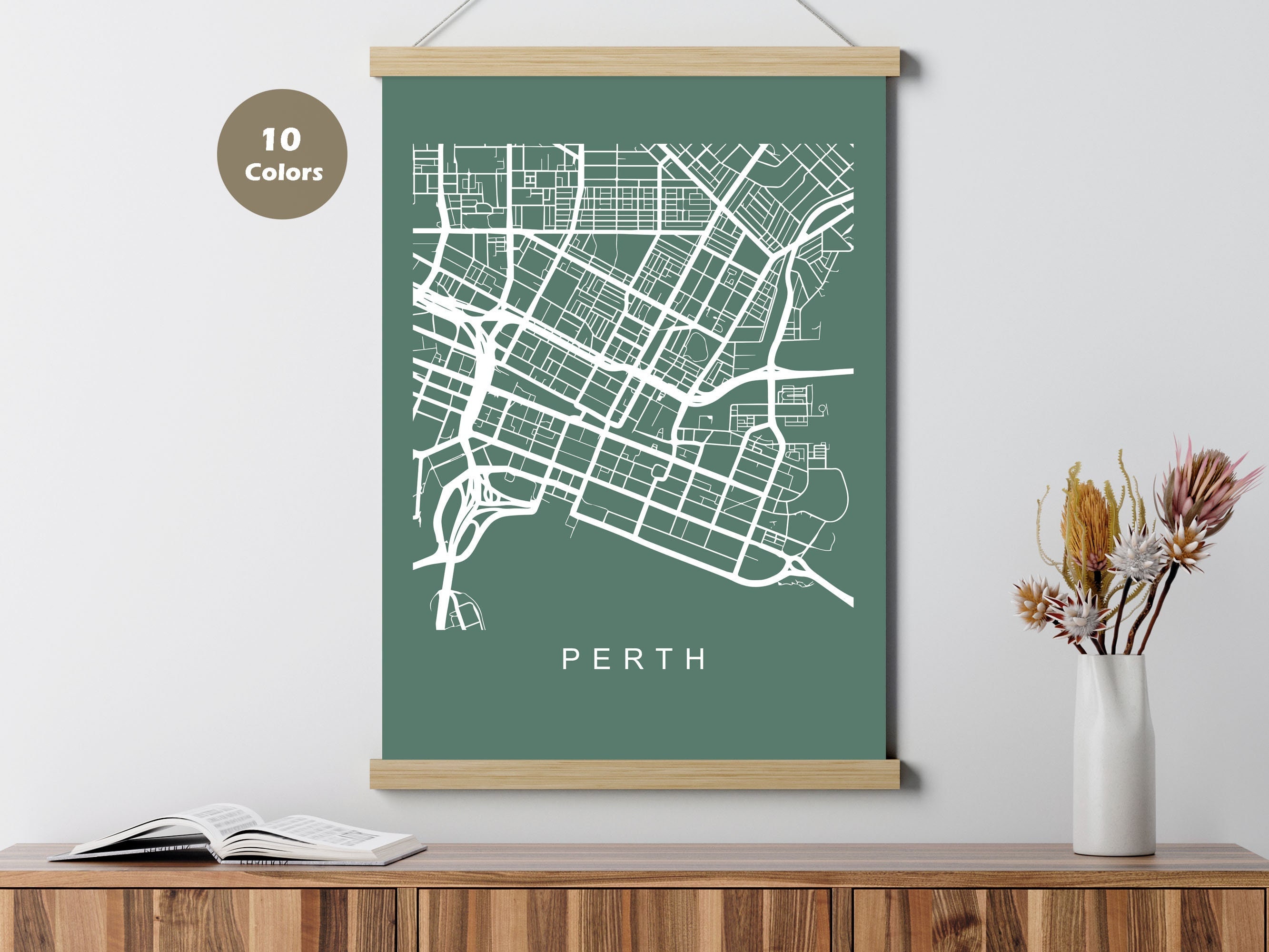 Perth City Map Poster, Australia Map Print, Canvas Wall Art, Unique ...