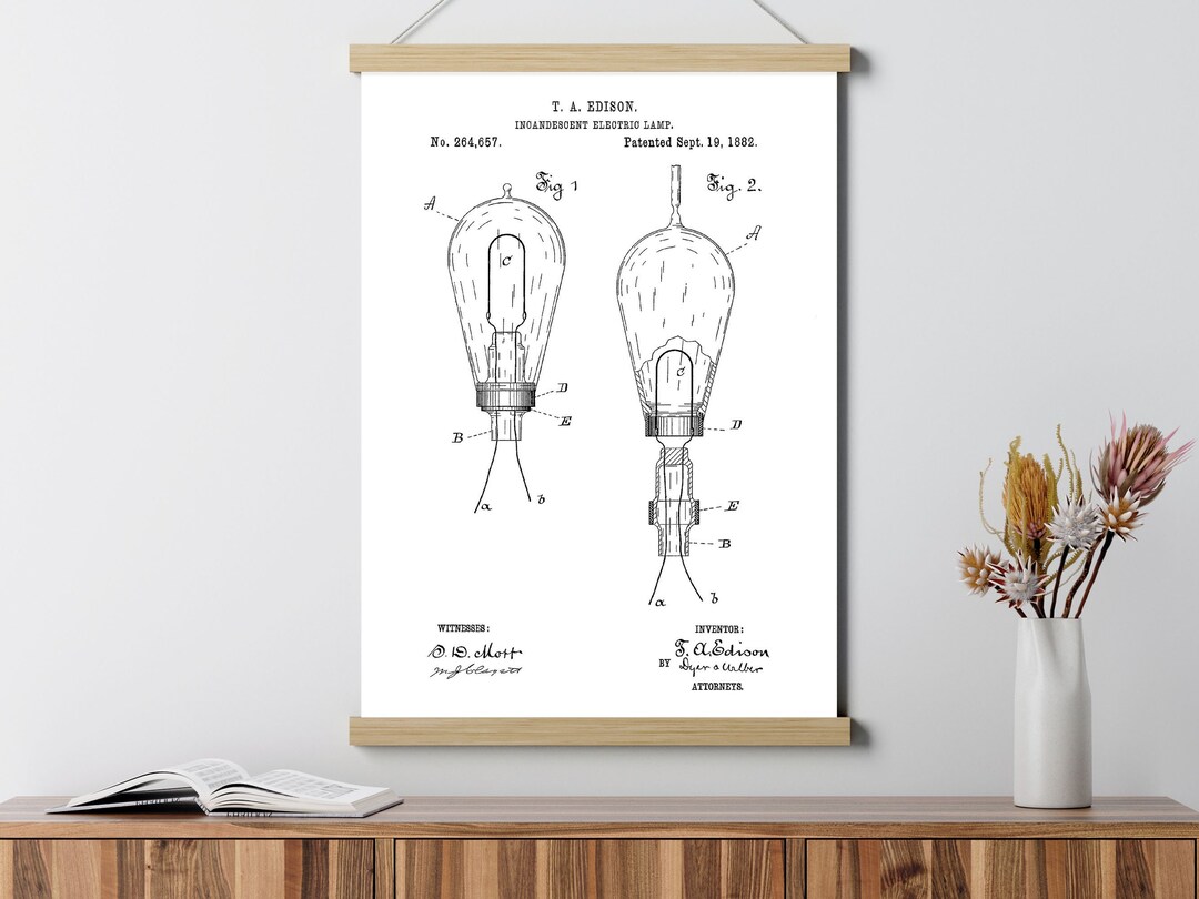 Thomas Edison Electric Lamp Patent Poster, Physics Science Gift ...