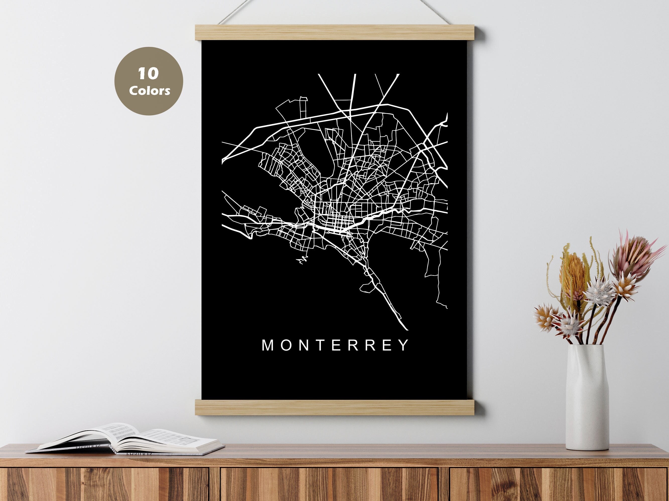 Monterrey City Map Poster, Mexico, Map Print, Canvas Wall Art, Unique ...