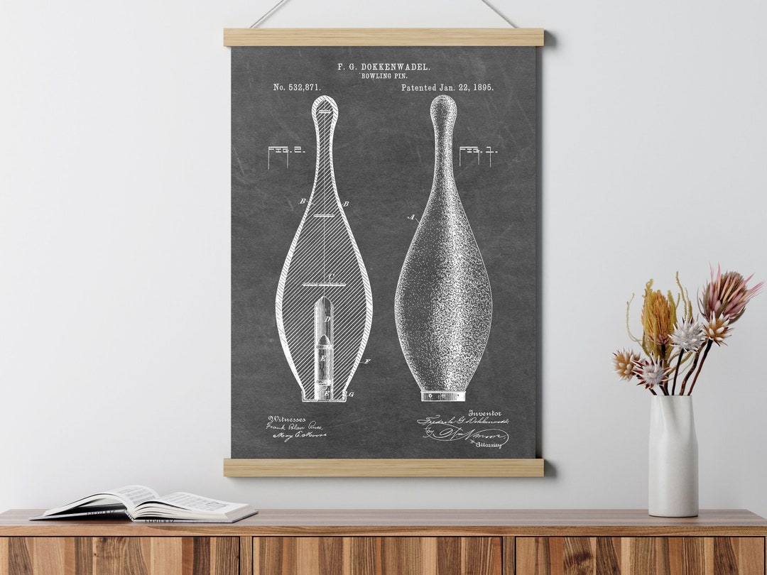 Bowling Pin Patent Poster, Sports Gift for Mens Kids, Framed Prints ...