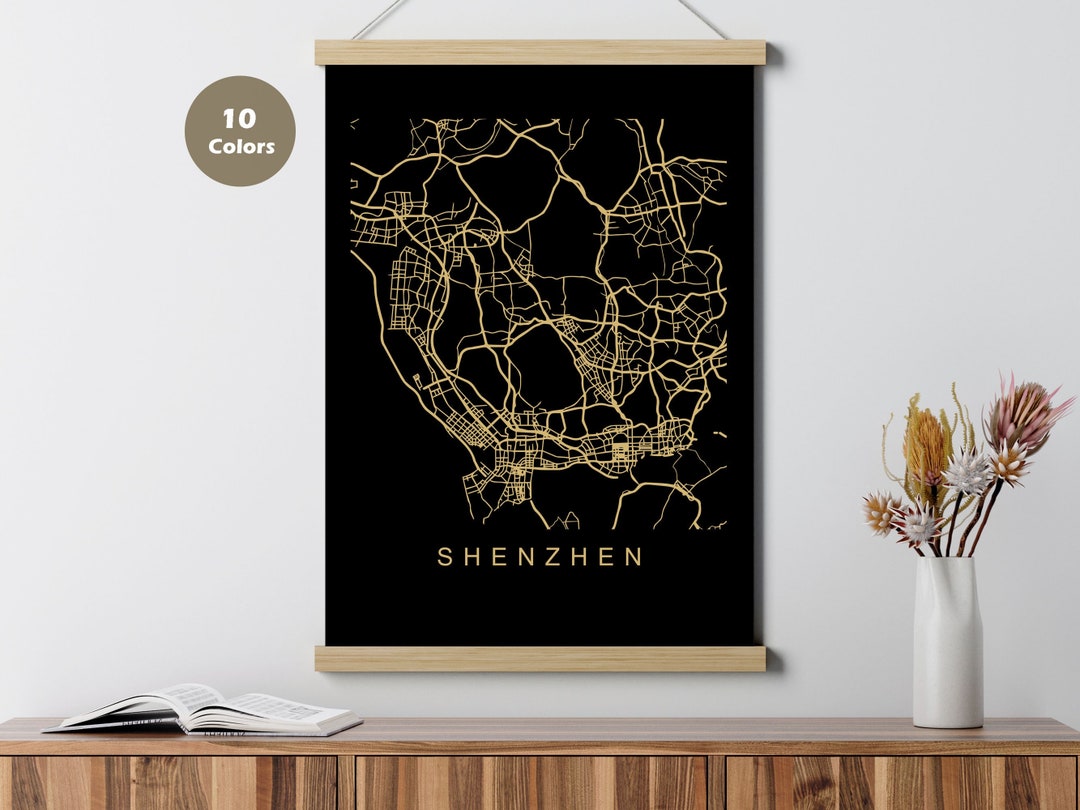 Shenzhen City Map Poster, China, Map Print, Canvas Wall Art, Unique ...
