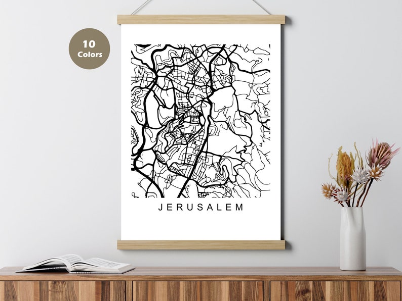 Jerusalem City Map Poster, Israel, Map Print, Canvas Wall Art, Unique Road Trip Holiday Gift ...