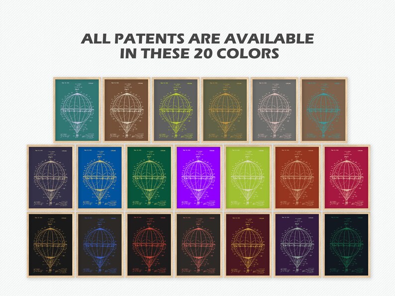 653 Patents Bundle 20 Colors, Printable Blueprint Poster Prints, Set of ...