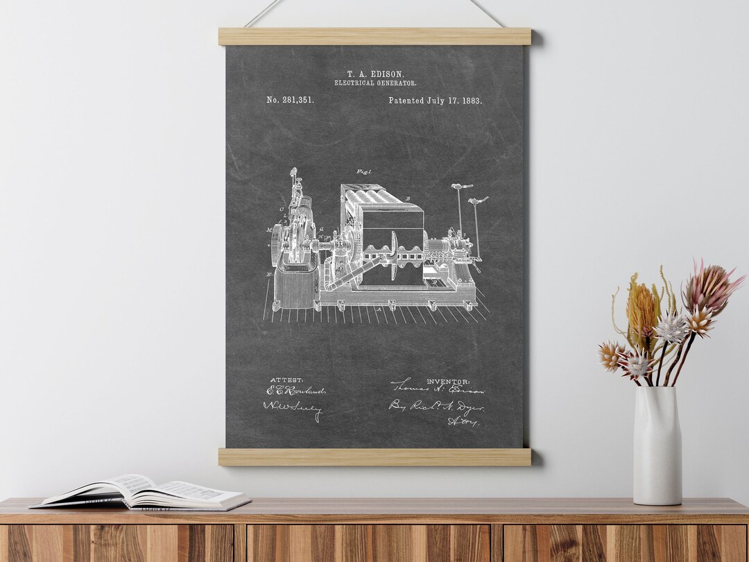 Thomas Edison Electric Generator Patent Poster, Physics Science Gift ...